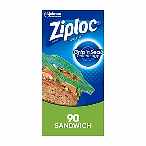 Ziploc Sandwich and Snack Bags, Storage Bags for On the Go Freshness, Grip 'n Seal Technology for Easier Grip, Open, and Close, 90 Count
