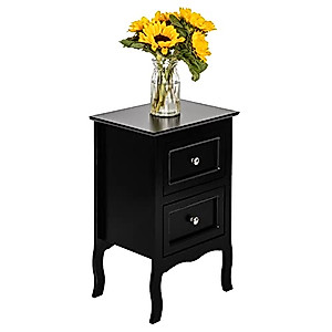 FFNUM Bedside Table Nightstand 2-Tier, Country Style Bedside Cabinet with 2 Drawers for Living Room and Bedroom- (Black) Night Stand