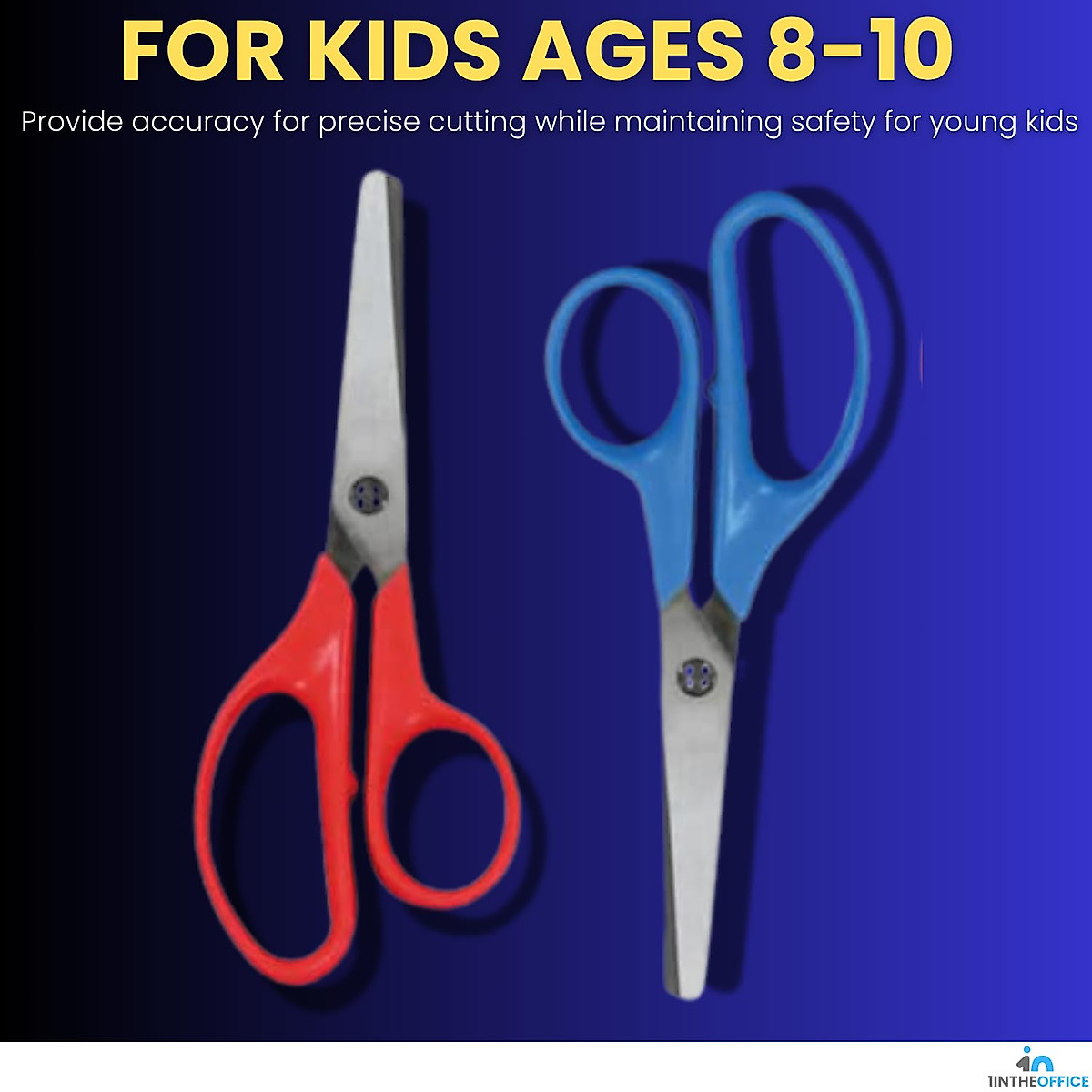 1InTheOffice Scissors for School Kids, Blunt Tip Scissors, Kids Blunt End Scissors, Kids Safe Scissors Kid Scissors Blunt Tip, Small Safety Scissors, Blue (2 Pack)