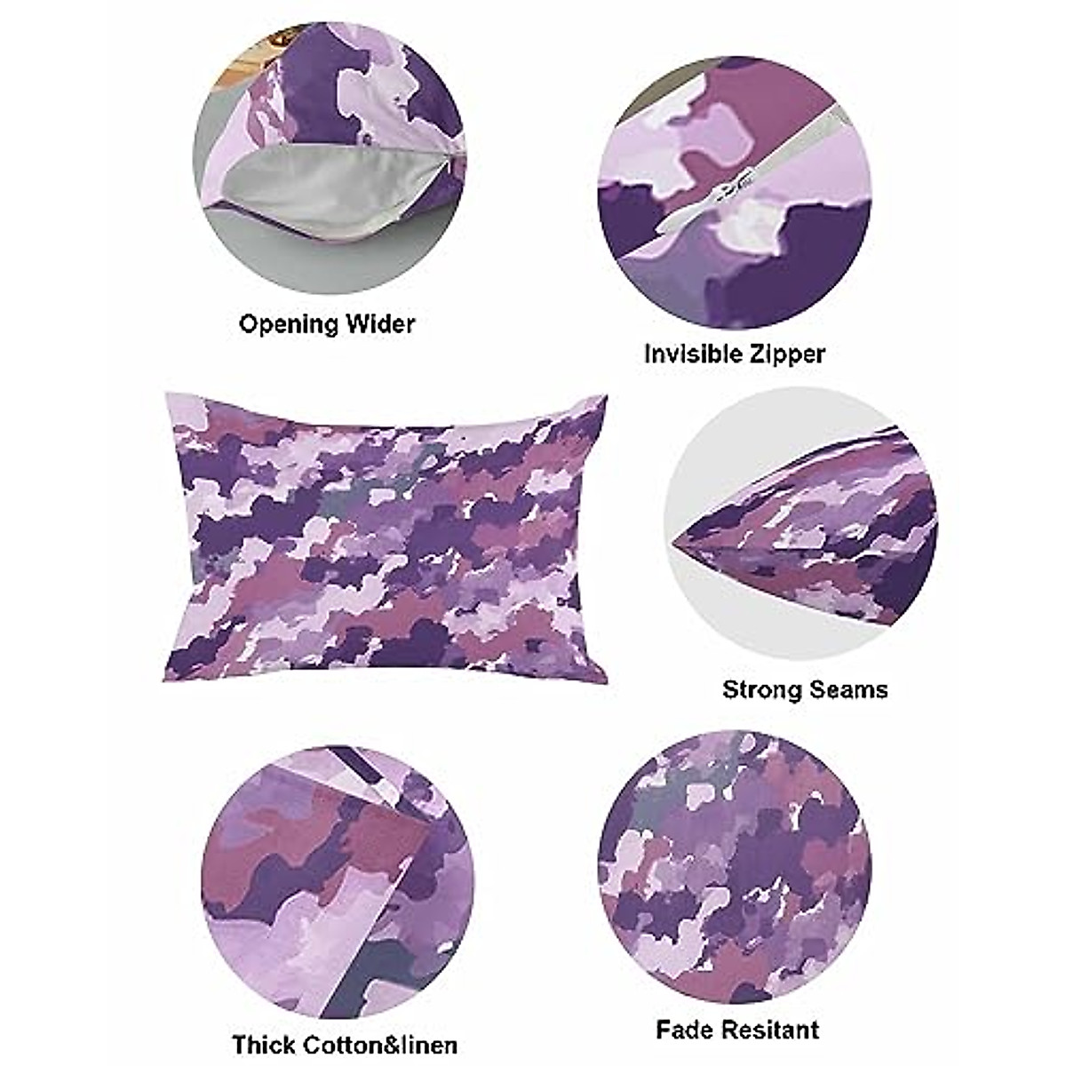 LUSWEET Cotton Throw Pillow Covers Reversible Set of 2, Camouflage Netting Camo Purple Soft Couch Pillow Covers for Sofa Bedroom Living Room 12 x 20 Inch Decorative Cushion Case Home Decor