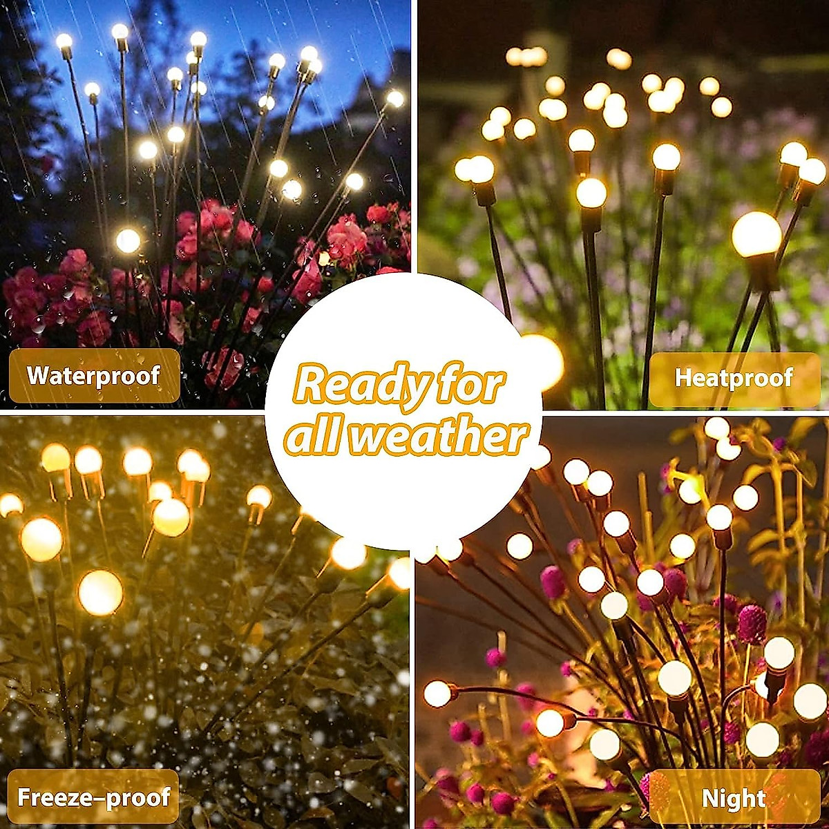4-Pack Solar Garden Lights, Upgraded 32 LED Firefly Solar Lights for Outside, Sway by Wind, Waterproof Solar Powered Outdoor Lights for Yard Garden Decor Pathway Patio Xmas Decorations (Warm White)