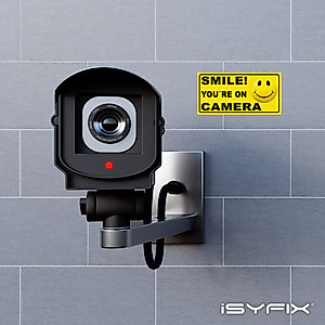 iSYFIX Smile You're on Camera Stickers for Business – 6 Pack 4x2 Inch – Self-Adhesive Vinyl Decal, Laminated for Ultimate UV Protection, Fade Resistance, Security Camera Sign for Home, Business, CCTV
