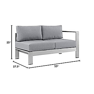 Modway Shore Aluminum Outdoor Patio Right Arm Loveseat in Silver Gray