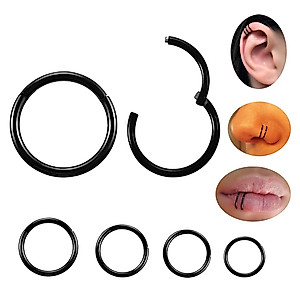 Stainless Steel 16G Seamless Hinged Hoop Nose Ring 8mm Cartilage Tragus Lip Snug Body Piercing Jewelry