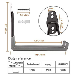 PHUNAYA Garage Wall Hooks,Add Steel Reinforced Piece,Double Heavy Duty Storage Hangers for Organizing Ladder,Bike,Hoses,Garden Tool.(4 Set*7.5")