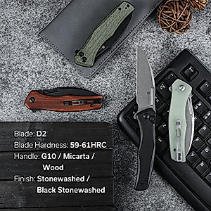 SENCUT Watauga Pocket Folding Knife for EDC, Button Lock Small Knife with Clip, Black Stonewashed D2 Blade with Wood Handle,Everyday Carry Knife for Men Women, Lightweight for Indoor Outdoor Gift S21011-4