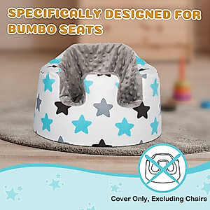 Solfres Seat Cover, Compatible with Bumbo Seat (Original), Ultra Soft and Cozy Fabric Seat Cover, Washable Bumbo Seat Protector, Blue Gray Star