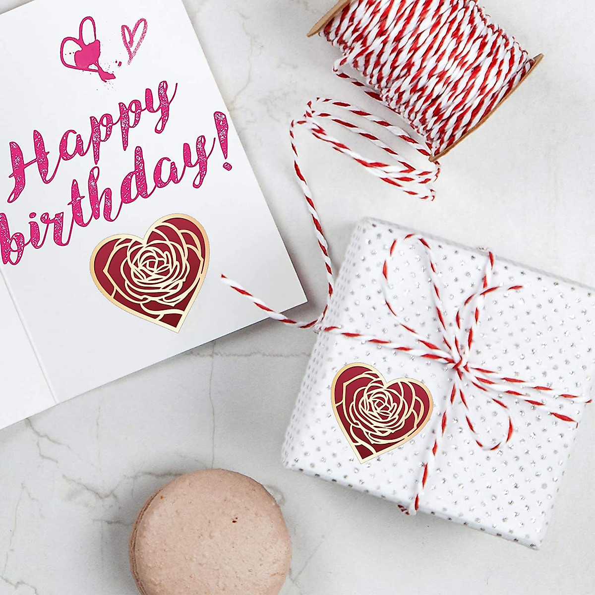 Rose Heart Stickers Roll, 1.5 inch Heart Self-Adhesive Labels for Personal and Business Use, Wedding Stickers for Favors, Love Stickers for Gift Wrap