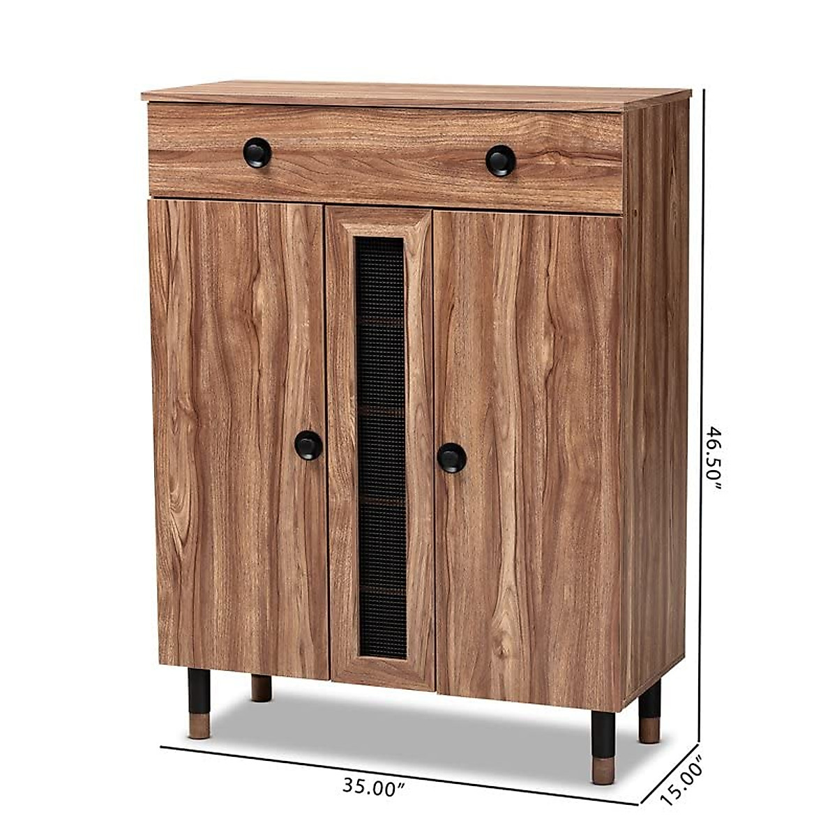 Baxton Studio Valina 2-Door Wood Shoe Storage Cabinet with Drawer in Oak-Black