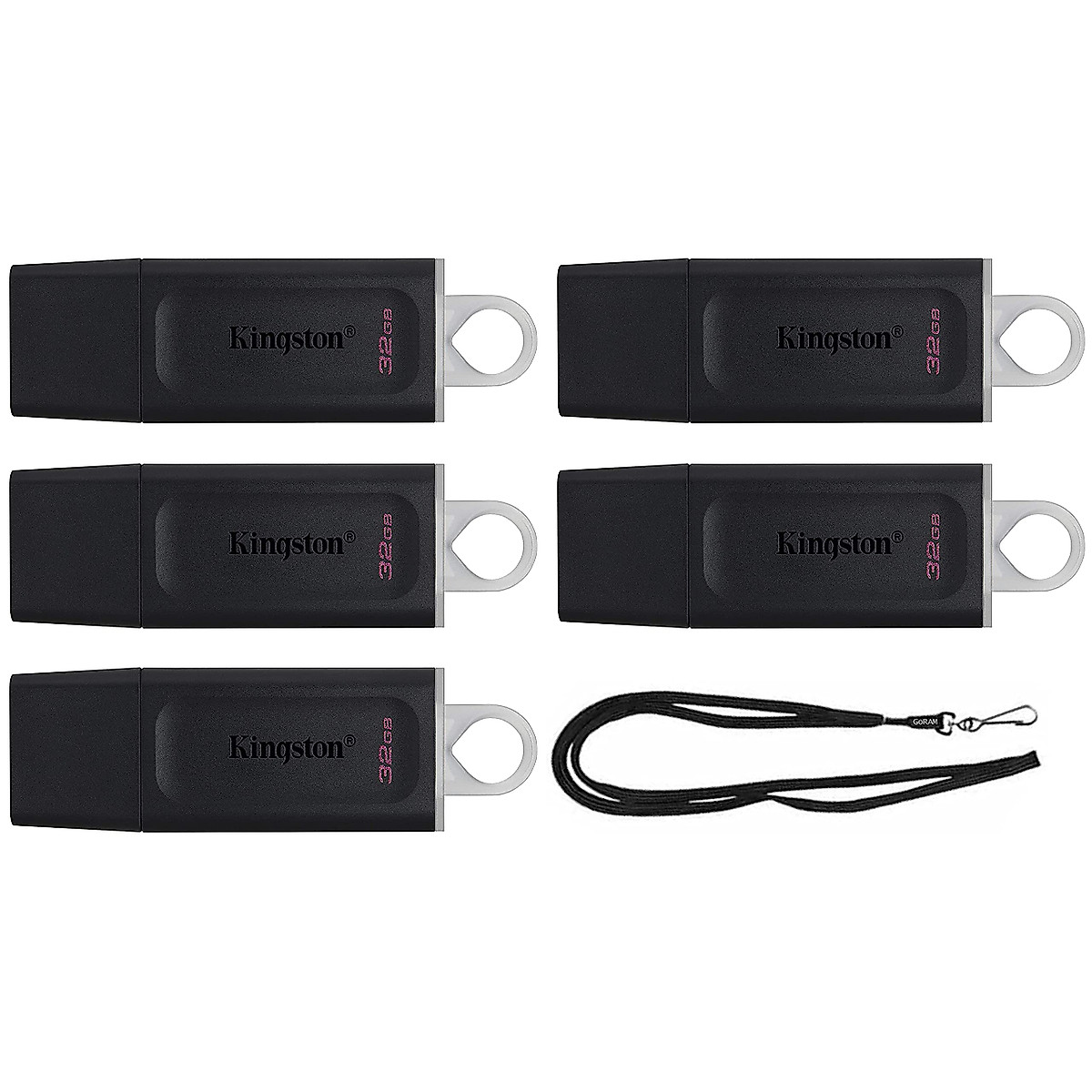 Kingston 32GB (5 Pack) DataTraveler Exodia USB 3.2 100MB/s Flash Drive DTX/32GB Bundle with (1) GoRAM Black Lanyard