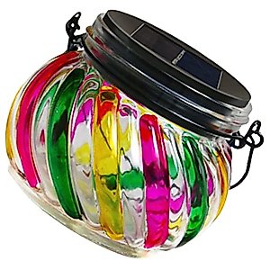 OSALADI Lamp Night Garden Party Lantern Lights Jar Light Lanterns Landscape Glass Yard LED Decor Table Porch Mosaic Solar Patio Colourful Hanging Fairy Outdoor Mason for Decorations Lawn