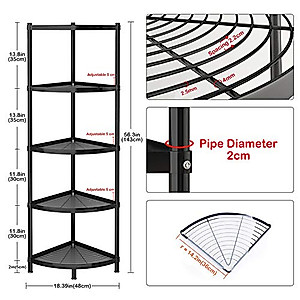 Winterworm 5-Tier Metal Corner Shelf,Black Carbon Steel Kitchen Corner Shelf Pot Storage Rack for Home Office Kitchen Organizer