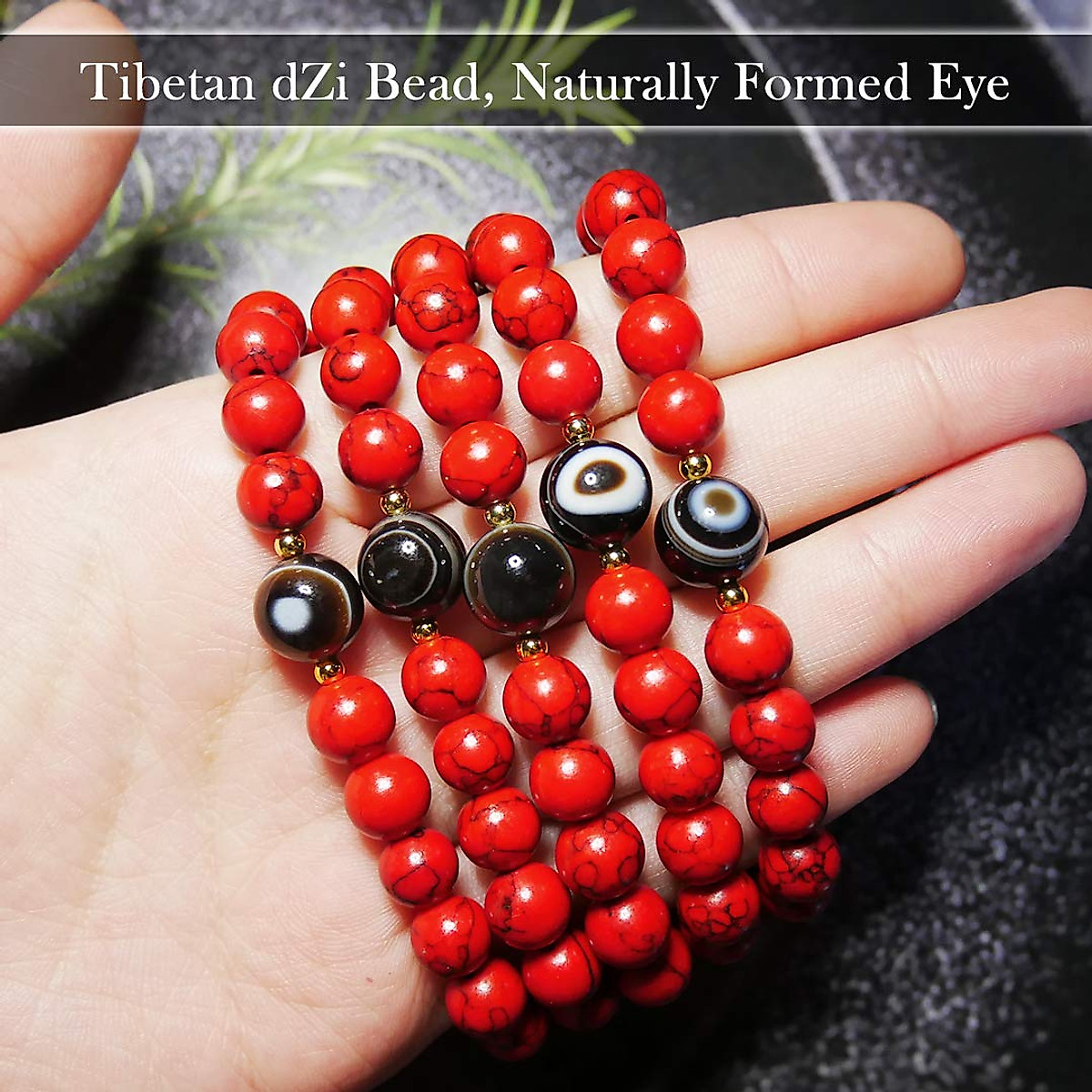 Feng Shui Black Obsidian Beaded Bracelet - Women Mens 8MM Natural Obsidian Crystal Evil Eye Onyx Relief Reiki Healing Stone Protection Bracelet Bring Luck Prosperity Wealth (Red howlite-Black Eye)