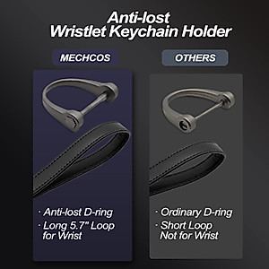 Car Key Fob Keychain Holder Genuine Leather Wristlet Loop Key Chain Circle Carabiner Clip for Men and Women with Anti-lost D Ring, Screwdriver, 4 Key Rings, 360 Degree Rotatable, Metal and Black