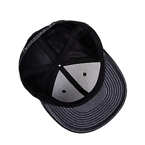 CNUSER Snapback Hats for Men Women,Fashion Baseball Cap,Hip Hop Flat Bill Brim Adjustable Dad Hats (Pu Leather Black)