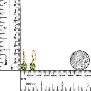 Gem Stone King 18K Yellow Gold Plated Silver Green Peridot Leverback Dangle Earrings For Women (4.20 Cttw, Gemstone August Birthstone, Oval 9X7MM)