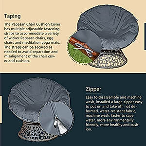 TORUTA Papasan Cushion Cover Only 50"D - Grey 600D Waterproof Heavy Duty Oxford Cloth Outdoor patio Zippered Papasan Cushion Cover