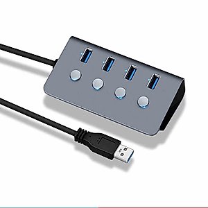 GPPZM Sub-Control Switch 4-Port USB 3.0 HUB Aluminum Alloy Upto 5Gbps Multi USB Splitter for Desktop Laptop