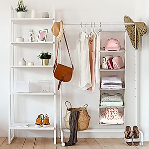 Vailando Hanging Closet Organizer 5-Shelf, Hanging Shelves for Closet with 4 Side Pockets, Linen, 11.8''W x 11.8''D x 47.2''H, Grey
