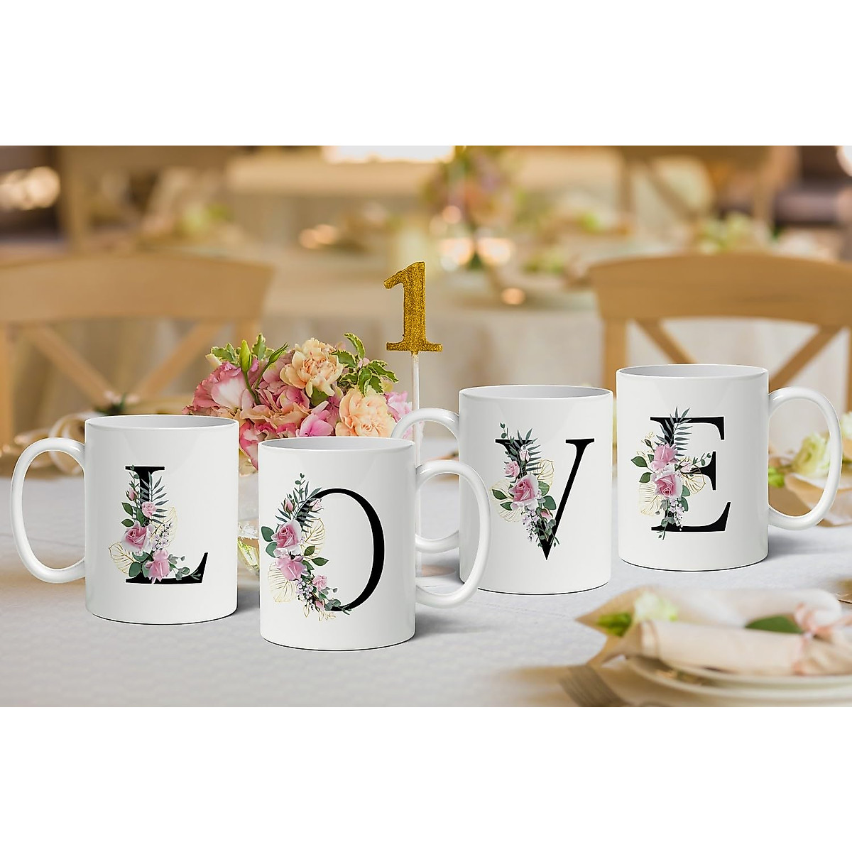 Retreez Initial A-Z Floral Botanical Bouquet Alphabet Monogrammed Monogram Mug 11 Oz Ceramic Tea Coffee Mugs - Appreciation Thank You Wedding Birthday Gifts for her friend coworker sister - K Initial