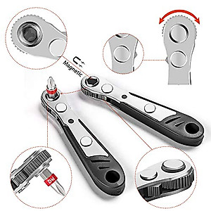 Tonsiki Right Angle Screwdriver 19PCS Mini Ratchet Set Low Profile Offset Screwdriver Bit Set 90 Degree Screwdriver with 36-Teeth Ratcheting Wrench for Tight Space