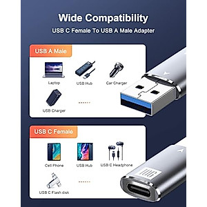 [10Gbps] USB C Female to USB Male Adapter, USB 3.1 A to USB C Adapter SuperSpeed Data Sync Compatible with iPhone 16/ iPhone 15 Plus Pro Max,Type-C Earphone, Laptop, Charger, Quest Link -Grey
