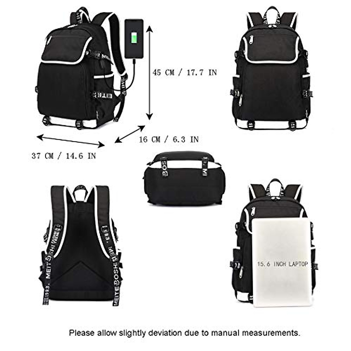 WANHONGYUE Attack on Titan Anime Cosplay Schoolbag Rucksack 15.6" Laptop Backpack with USB Charging Port Black / 2