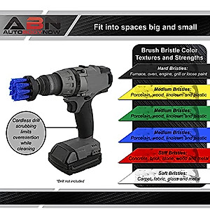 ABN 1/4in Drive Nylon Scrubber Drill Attachment Cleaning Brush 5pc Set with 1pc Extension - Blue Medium Bristle