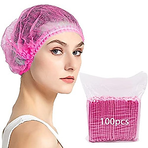 Abnaok Non Woven Shower Caps, 100 PCS Elastic Caps for Food Industries Home & Kitchen Use, Hotels, Restaurant and Hair Salon