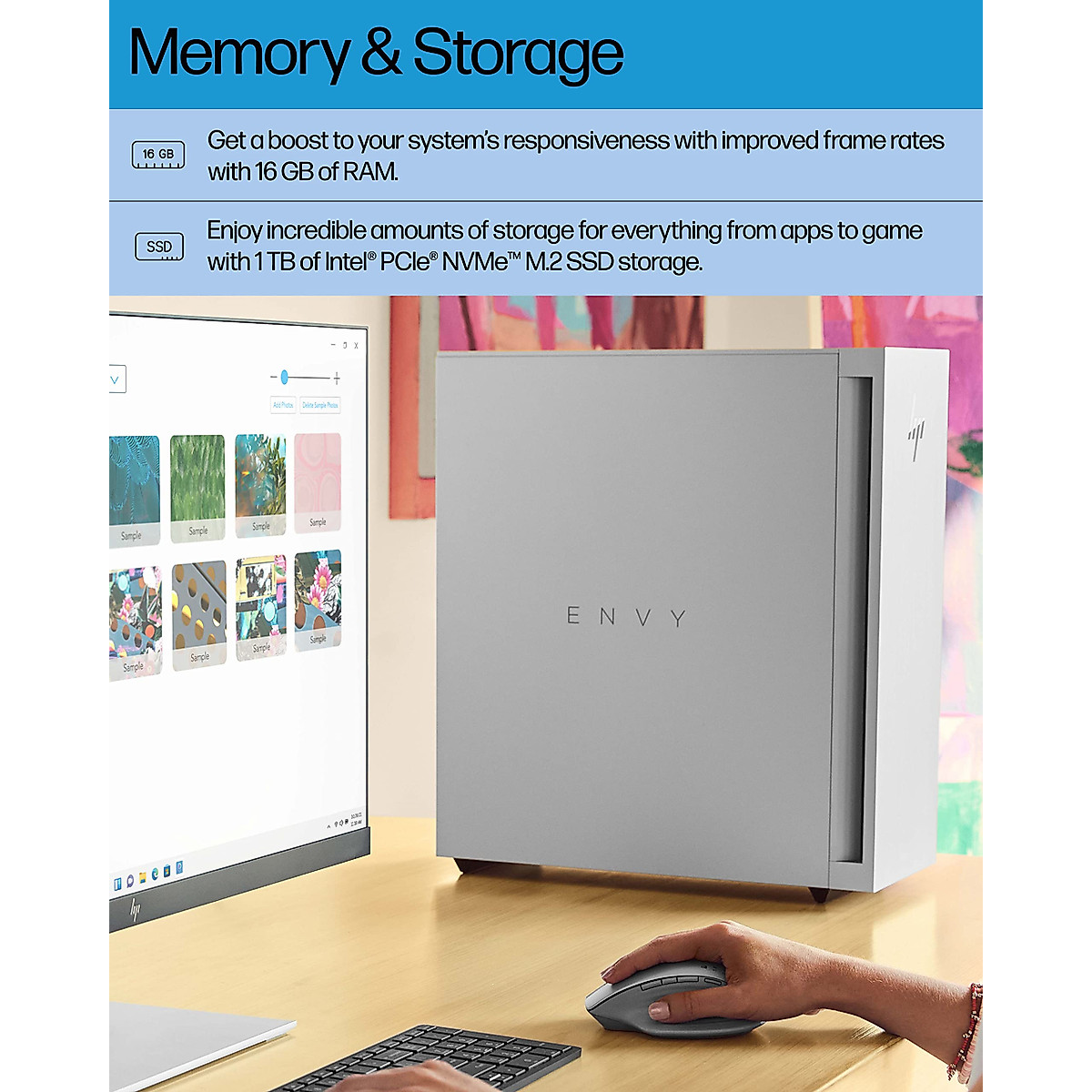 HP Envy Desktop PC, NVIDIA GeForce RTX 3070 Ti, 12th Gen Intel Core i7-12700, 16 GB SDRAM, 1 TB SSD, Windows 11 Home, Wi-Fi 6 & Bluetooth, 10 USB Ports, Pre-Built PC Tower (TE02-0030, 2022)