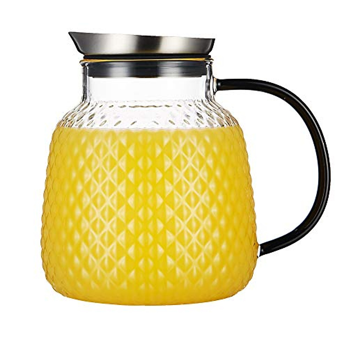Purefold 40 ounces “Pineapple Series” Glass Pitcher with Stainless Steel Lid, Hot and Cold Water Carafe, Fruit Tea Coffee Maker, Ice Tea Pitcher, Juice Jar