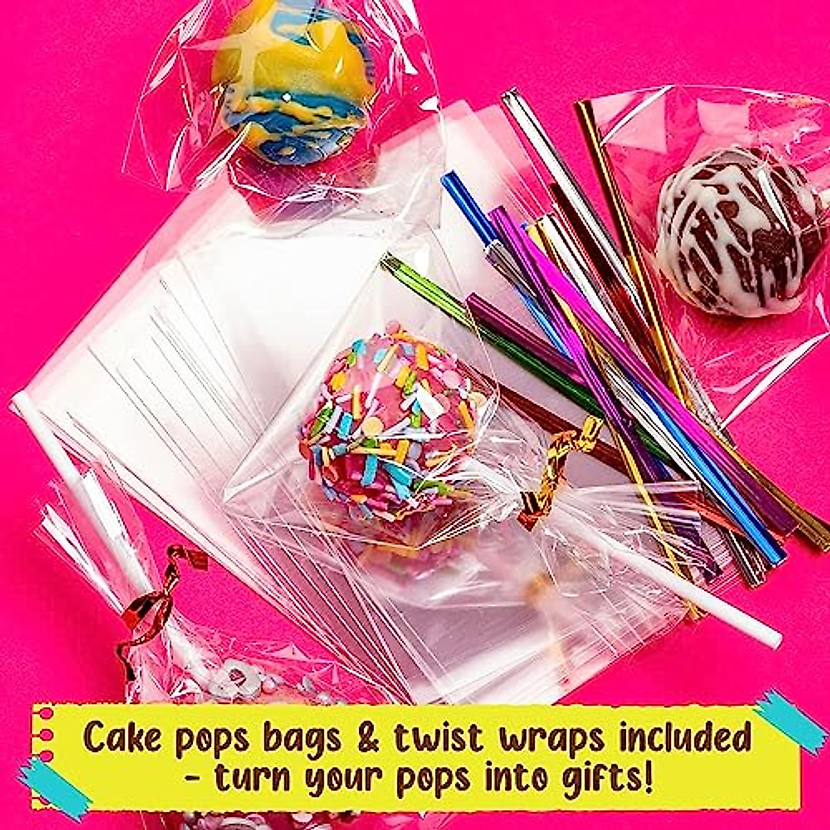 GirlZone Cake Pop Craze Kit, Kids Baking Set for Kids Ages 10-12 with Cake Pop Mold, Cake Pop Kit Stand, Cake Pop Gift Bags and Decorating Pen, Awesome Baking Gifts for Kids and Cakepops Molds Set