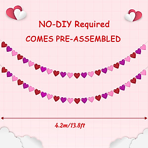 2PCS 27.6Ft Valentines Day Heart Banner - Valentine Glitter Garland Red Pink Rosy Wedding Party Decorations Ornaments