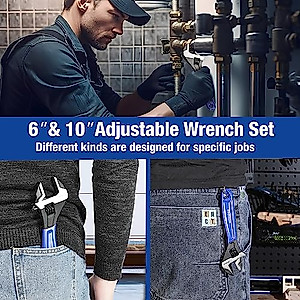 WORKPRO 2-piece Adjustable Wrench Set, 6-Inch & 10-Inch Wrenches, Wide Jaw Black Oxide Wrench With Cushion Grip, Metric & SAE Scales, Cr-V Steel, for Home, Garage, Workshop