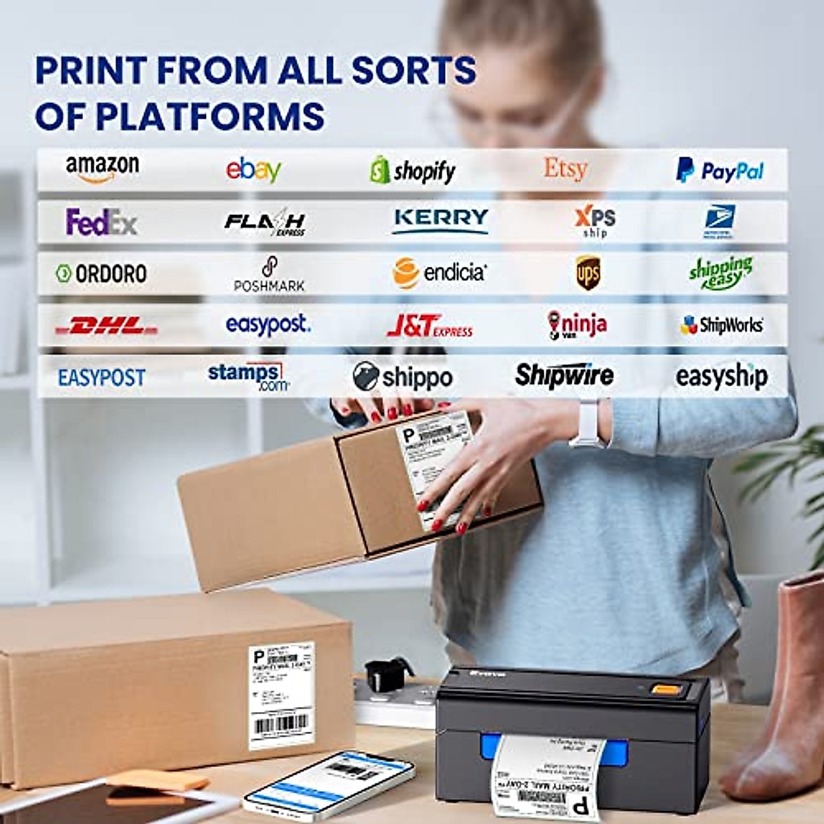 Eyoyo Bluetooth Thermal Label Printer Wireless Shipping Label Printer,4x6 Label Printer,Suit for Small Business & Package, USPS, Etsy, Amazon, Compatible with iPhone, Windows, Android