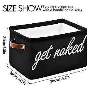 Foldable Storage Basket Get Naked Fabric Collapsible Organizer Basket with PU Handles, Decorative Baskets for Shelves Home Closet Bedroom Living Room - 1 Pack