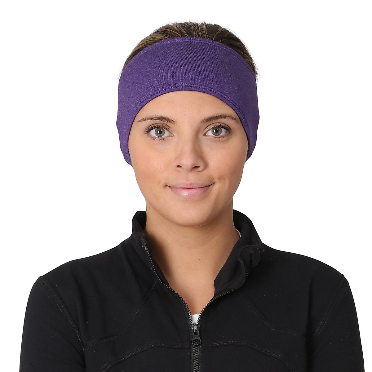 TrailHeads Women’s Ponytail Headband | Moisture Wicking Ear Band | The Power Running Headband - Black/Heather Purple - 2 Pack