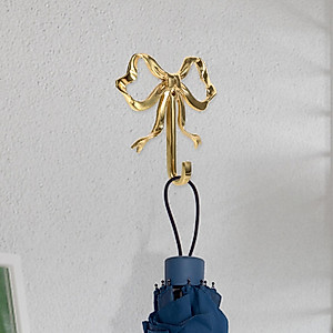 LOGOFUN 2pcs Bow Hook Bowknot Hook Bow Hooks for Wall Bowknot Brass Hook Gold Wall Hook for Hanging Coat Hat Towel - Large (3.62X3.54X0.79in)