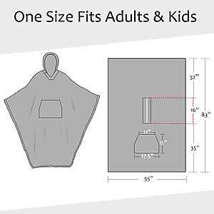Hooded Poncho Blanket, Fleece Wearable Throw Wrap with Hood and Pocket, Warm Cozy Soft for Adult Women Men Kids, Indoor or Outdoor Grey