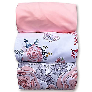 JAROSY Ultra Soft Mini Crib Sheets 3 Pack, Silky Skin-Friendly Playard Pack n Play Sheets for Baby Girls, 5'' Deep Pocket Fit All Pack N Play, Playard, Mini and Portable Crib Mattresses, Florals Theme