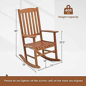Tangkula Patio Rocking Chair with 400 lbs Weight Capacity, Eucalyptus Wood Porch Rocker with High Back, Patio Rocker Chair for Indoor and Outdoor Use (1)