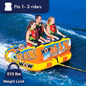 WOW Sports - Max Inflatable Towable Deck Tube - Boating Accessory - Fits Kids & Adults - Up To 3 Riders