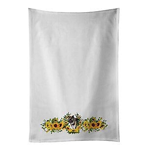 Caroline's Treasures CK2861WTKT American Akita in Sunflowers White Kitchen Towel Set of 2 Dish Towels Decorative Bathroom Hand Towel for Hand, Face, Hair, Yoga, Tea, Dishcloth, 19 X 25, White