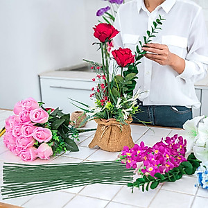 200 PCS Floral Stem Wire Flower Arrangements and DIY Crafts,Dark Green,Floral Wire for Florist Flower Arrangement 16 Inches