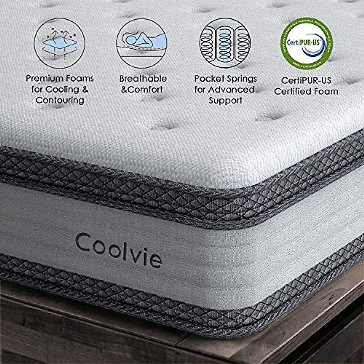 Queen Mattress, Coolvie 10 Inch Hybrid Mattress with Individually Pocket Coils and Dual Layer Cool Comfy Memory Foam, Hybrid Innerspring Mattress in a Box, Cushioning Euro Top Design, Medium Firm