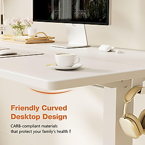 Sweetcrispy Electric Standing Desk - 48 x 24 inch Adjustable Height Sit to Stand Up Desk with Splice Board, Rising Home Office Computer Table with 2 Hook and Wire Hole for Work