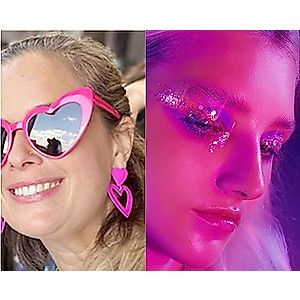 Go Ho Pink Body Glitter Gel and 2 PCS Hot Pink Heart Earrings for Women,Sparkle Pink Holographic Chunky Sequins Glitter Gel with Pink Heart Earrings for Singer Concerts Face Body Glitter Makeup