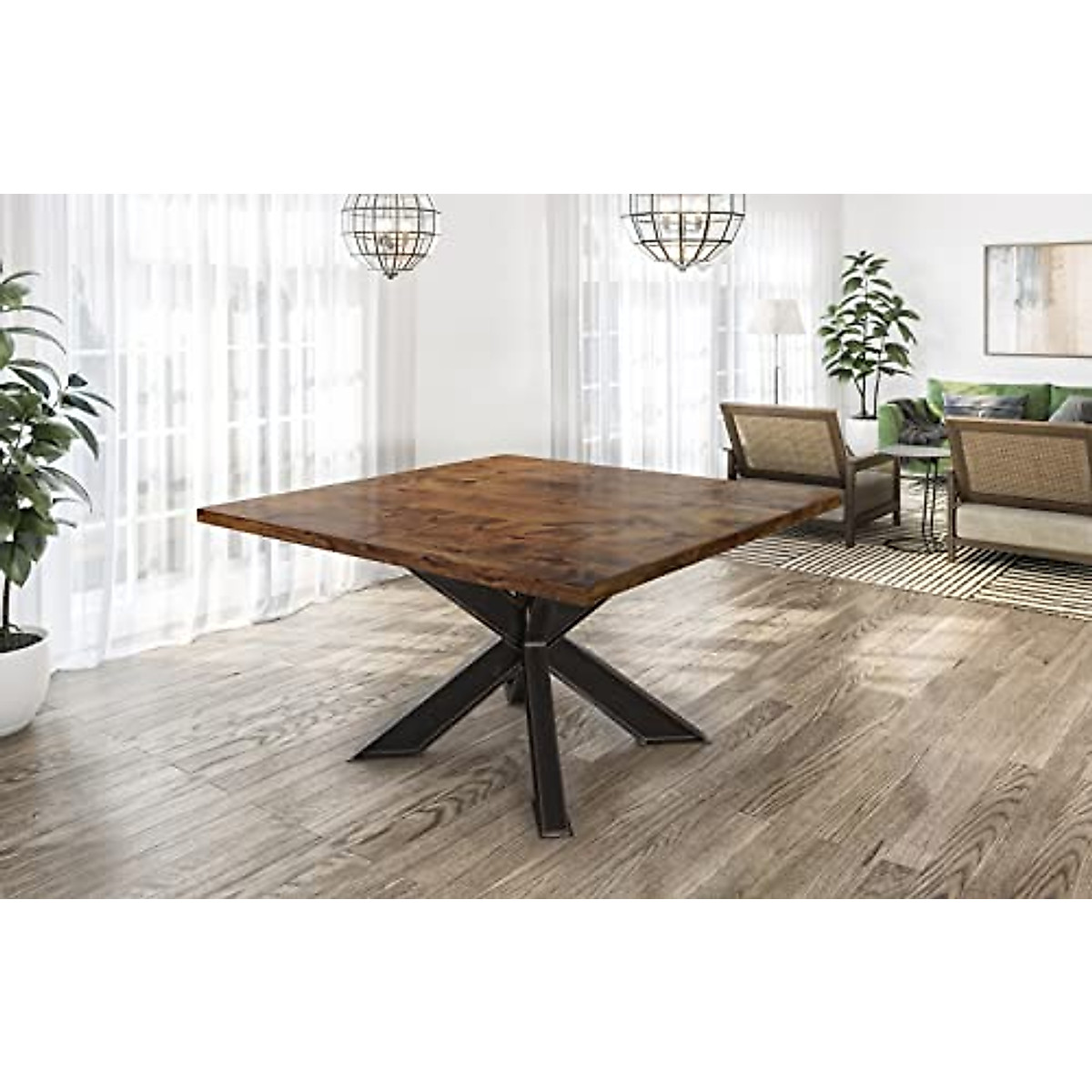JAMES + JAMES Square Industrial Steel X Pedestal Table (46" x 46" Square, Tuscany Finish)