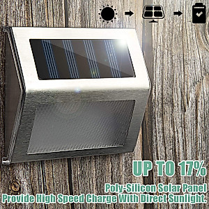 GIGALUMI 6 Pack Solar Step Deck Lights, Stainless Steel Waterproof Led Solar Lamp for Outdoor, Pathway Yard Stairs Fences. (White)