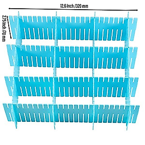 SINJEUN 64 Pcs Plastic DIY Grid Drawer Divider Plastic Grid Drawer Separators, Plastic Adjustable Drawer Storage Organizer for Socks, Makeup, Clothes, Kitchenware, Office Supplies, 32 Blue, 32 White